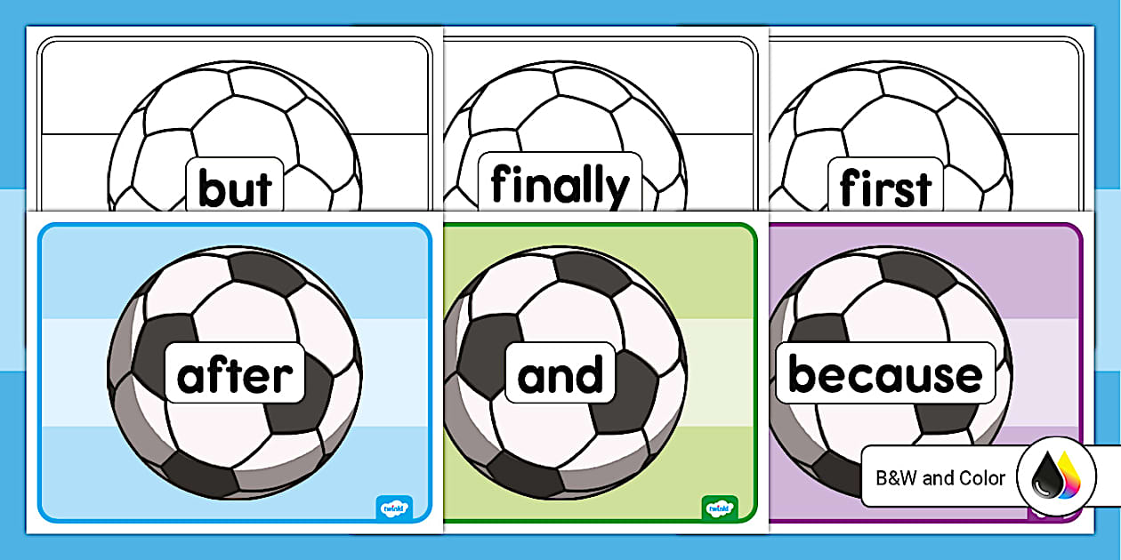 Conjunctions on Soccer Balls Posters (Teacher-Made) - Twinkl
