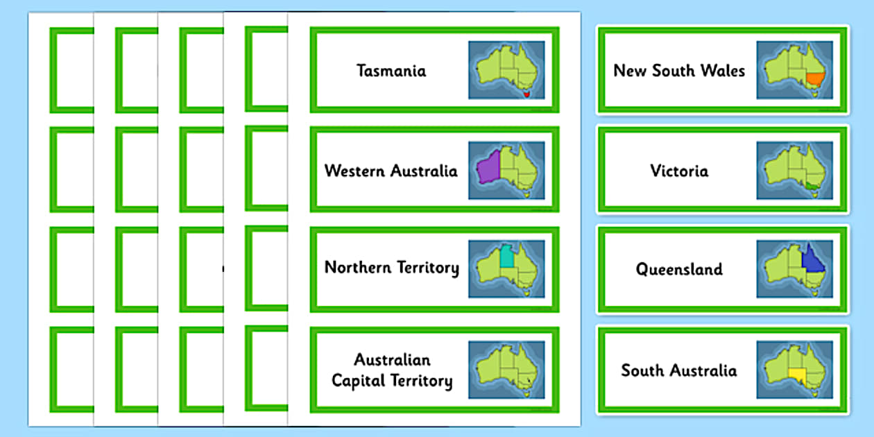 Dyslexic Australian States and Territories Vocabulary Word Cards