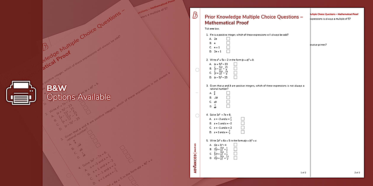 👉 Mathematical Proof - Prior Knowledge Multiple-Choice Questions