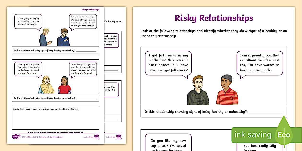 Risky Relationships Activity Sheet (teacher made) - Twinkl