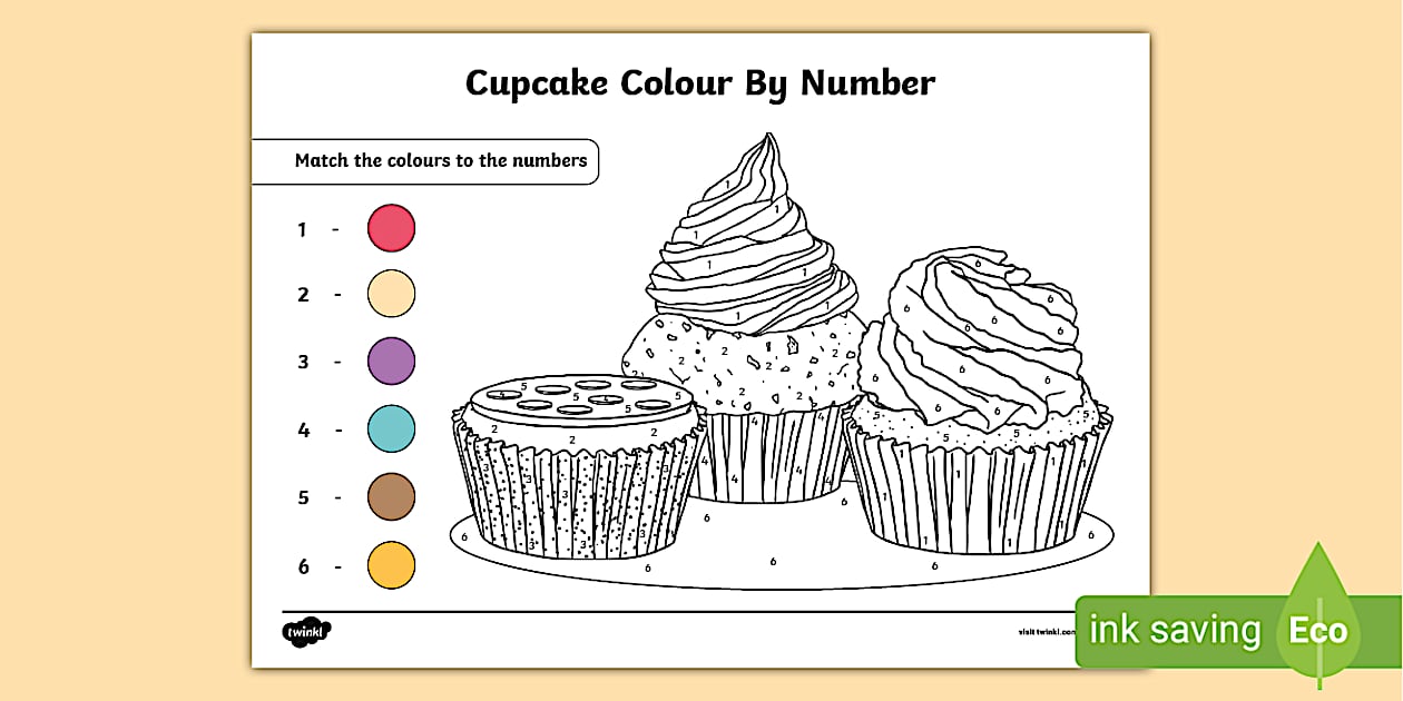 A Cute Cupcake Colour-by-Number Page | Twinkl | KS1 - Twinkl