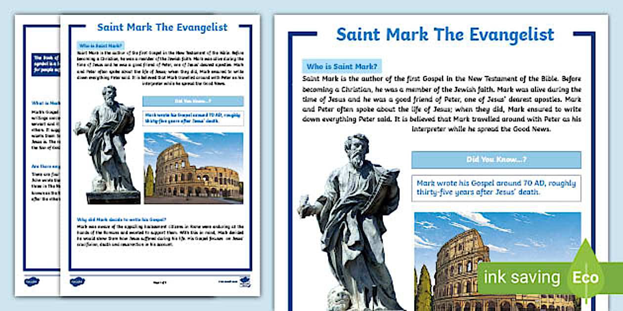 Catholic Saint Mark The Evangelist Fact File