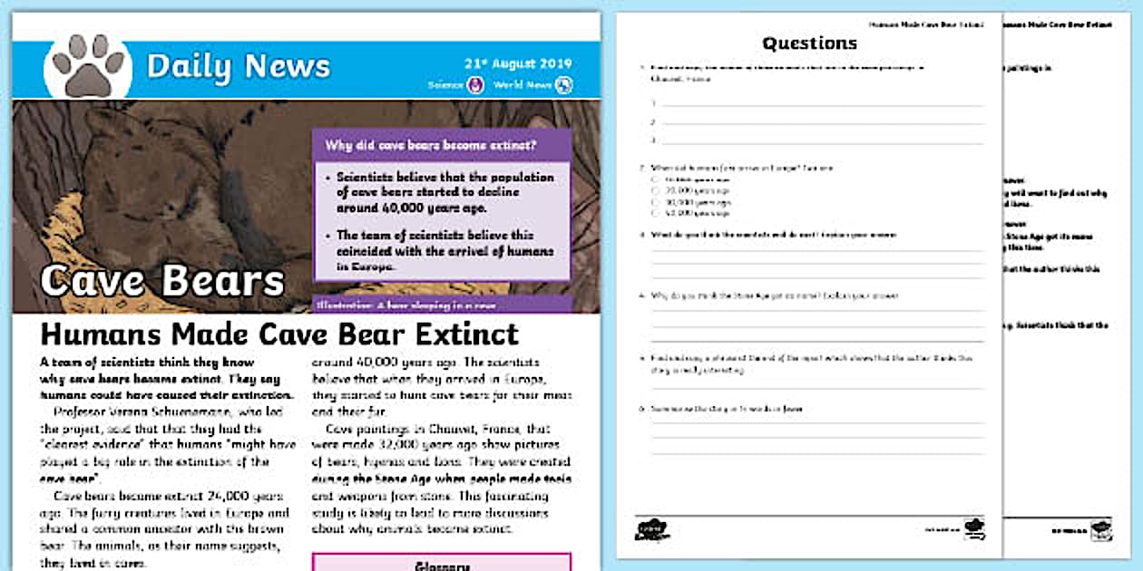 LKS2 Cave Bear Extinction in Stone Age Daily News Story