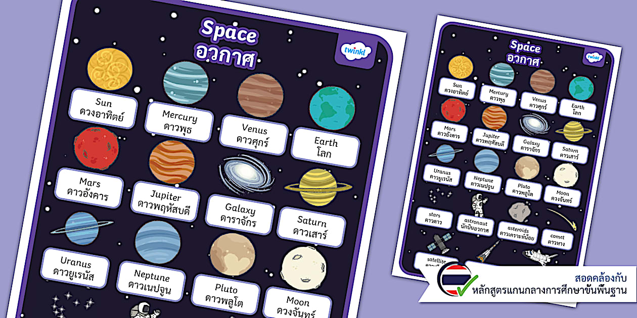 ใบความรู้คำศัพท์อวกาศ - Space Vocabulary Poster (EN-TH)