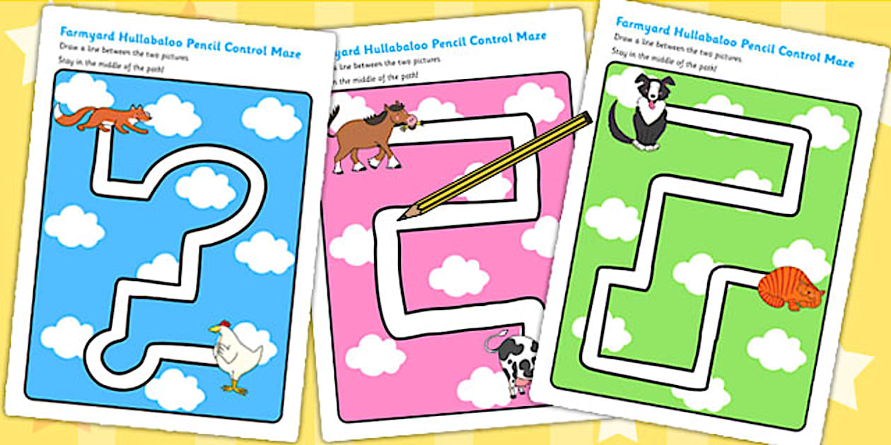 Pencil Control Path Worksheets to Support Teaching on Farmyard Hullabaloo