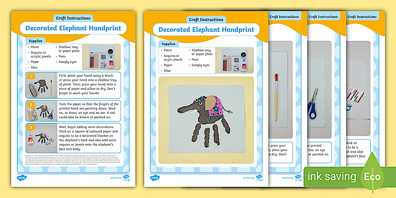Decorated Elephant Handprint Craft Instructions - Twinkl