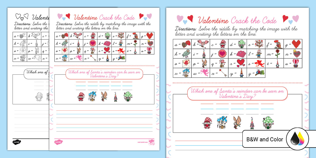 Valentine Cursive Crack the Code Worksheet (teacher made)