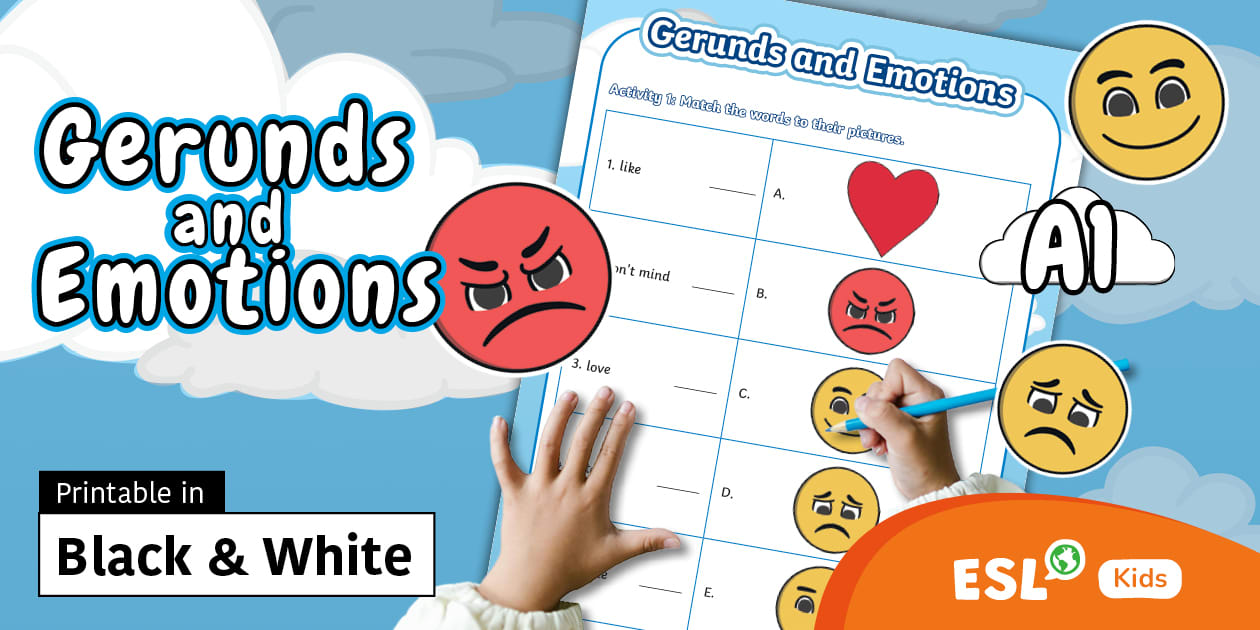 ESL Gerunds: Emotions Activity Sheet [Kids, A1]