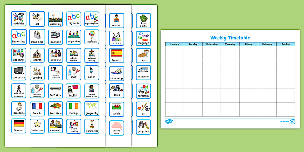 Editable Weekly Planner with Cards Visual Timetable - Twinkl