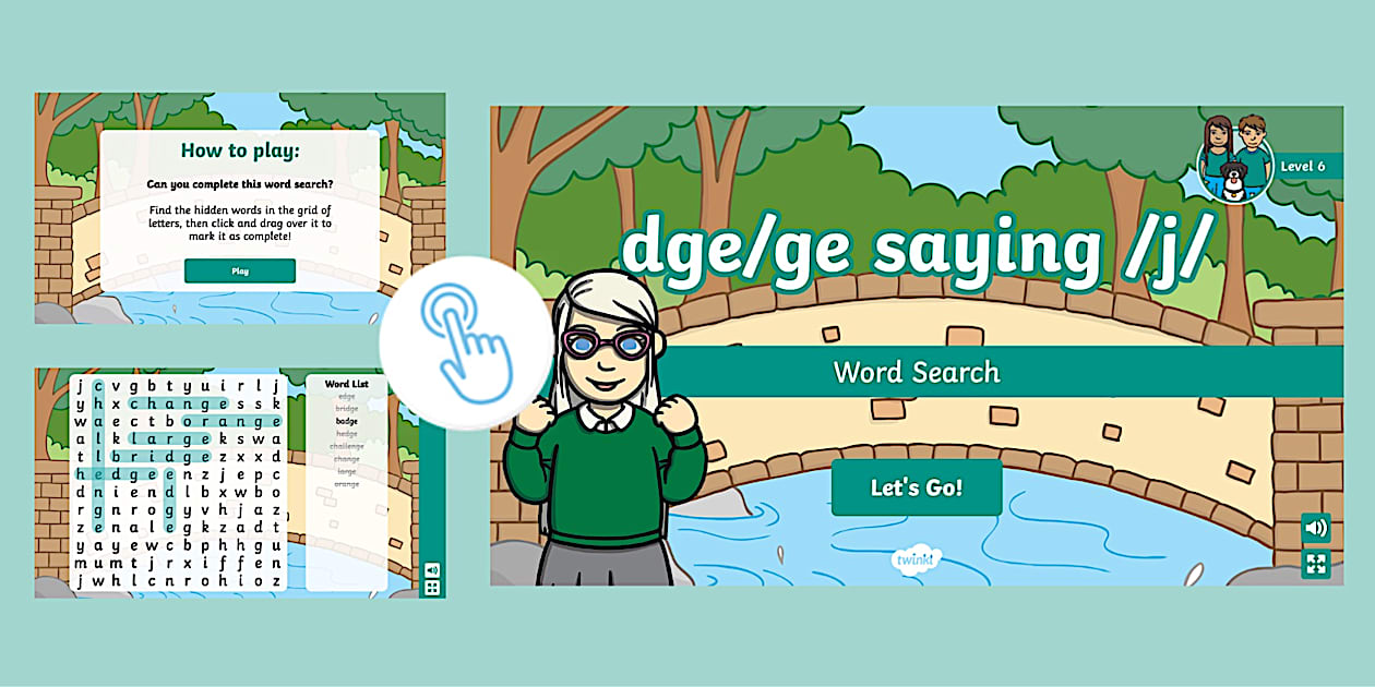 Level 6 Phonics dge/ge Saying j Interactive Word Search