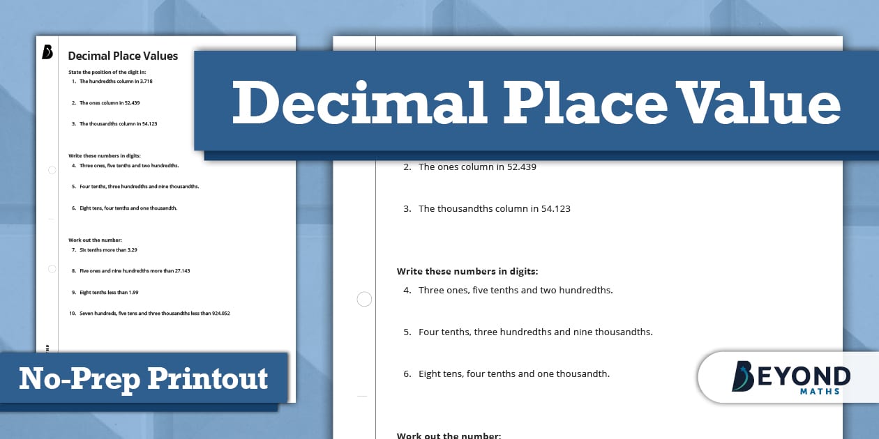 👉 Decimal Place Value Worksheet for KS3