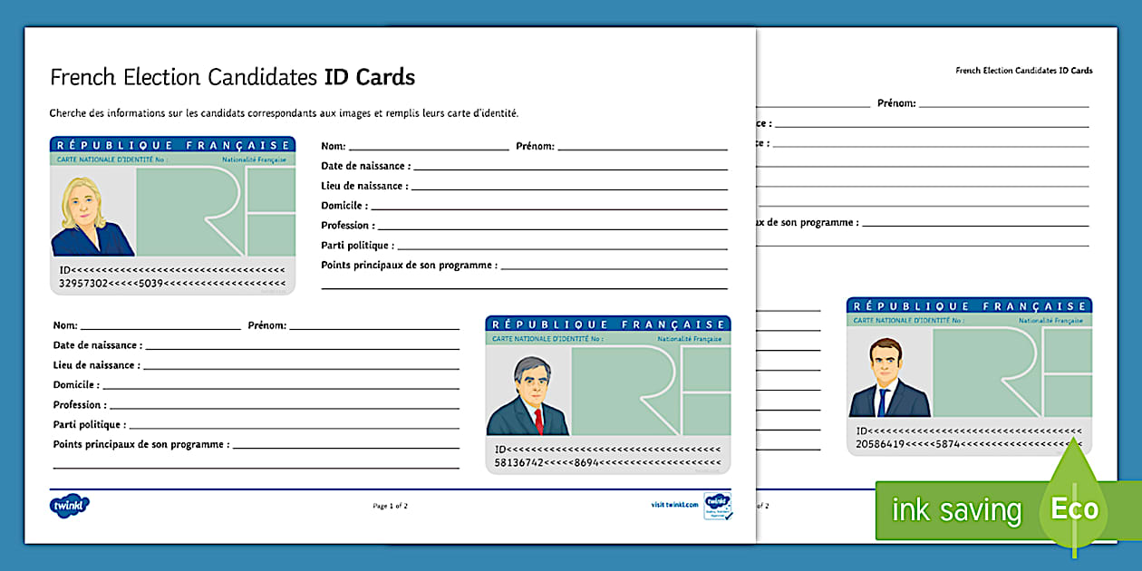 French Presidential Elections Candidates Identity Cards