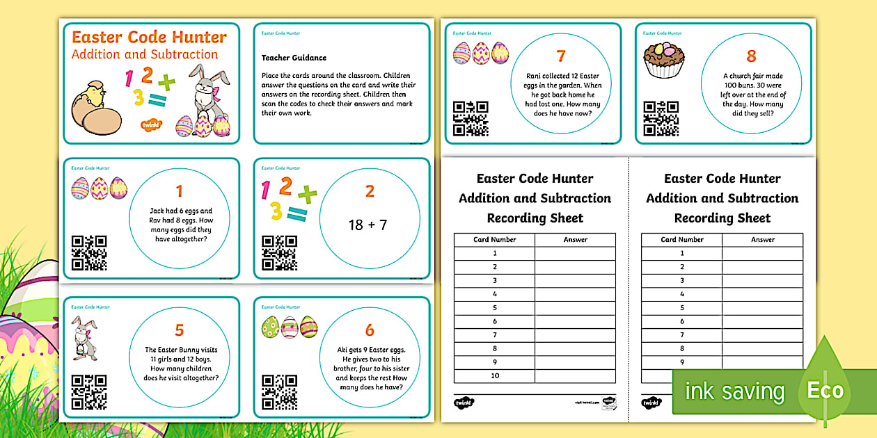 Easter Maths: Addition and Subtraction Code Hunter - Twinkl