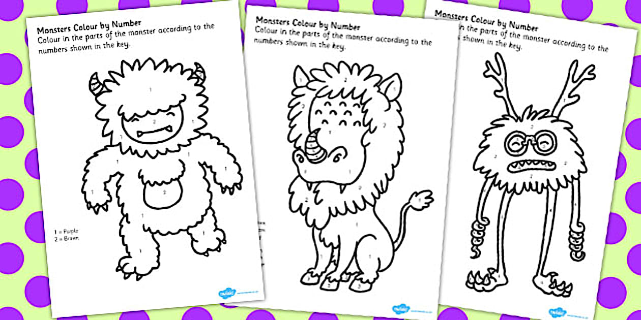 Monster Colour by Number Worksheets (teacher made) - Twinkl