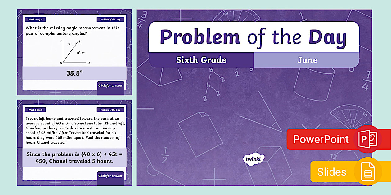 Sixth Grade Math Problem of the Day June PowerPoint & Google Slides