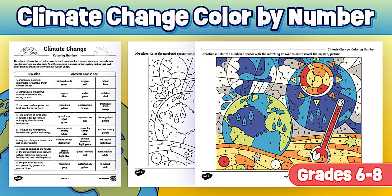 Climate Change Color by Number for 6th-8th Grade