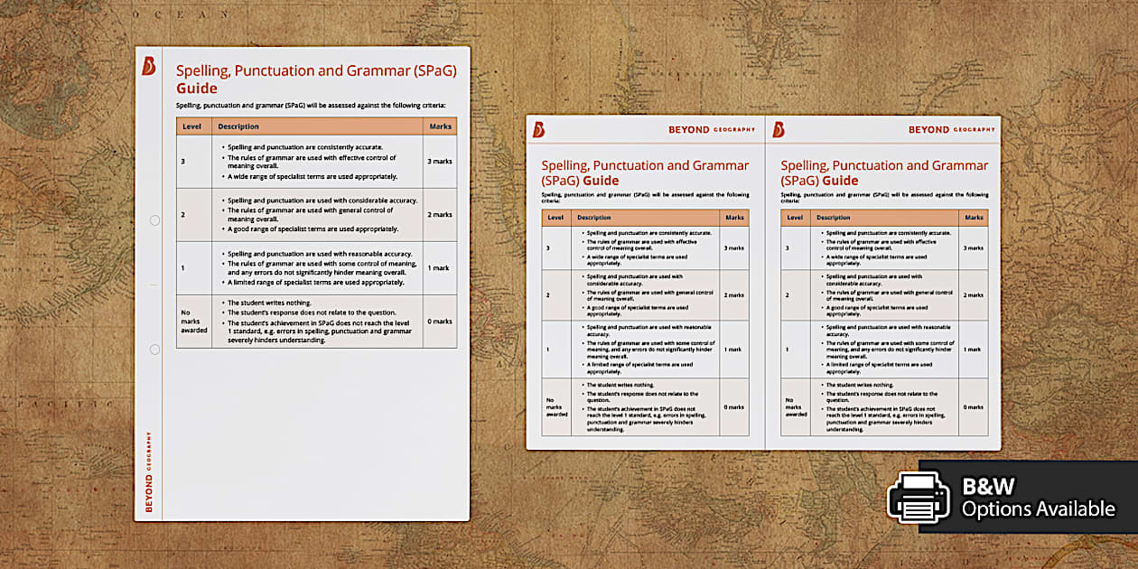 GCSE Geog Spelling, Punctuation & Grammar (SPaG) Guide Sheet