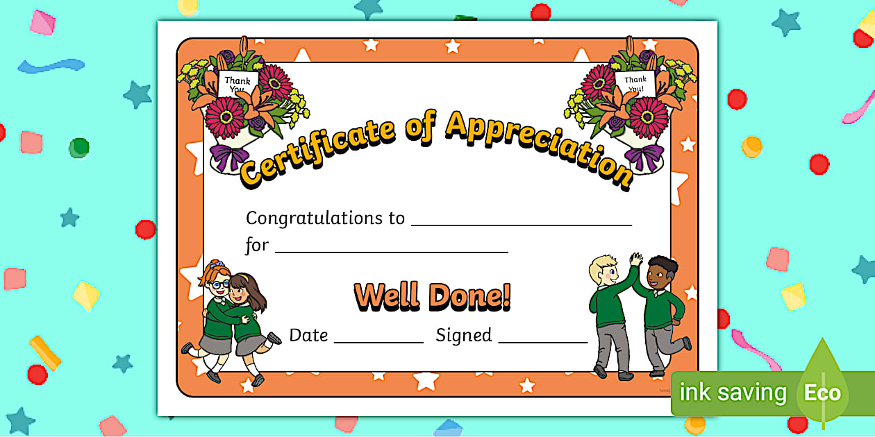 Certificate of Appreciation (l'enseignant a fait) - Twinkl