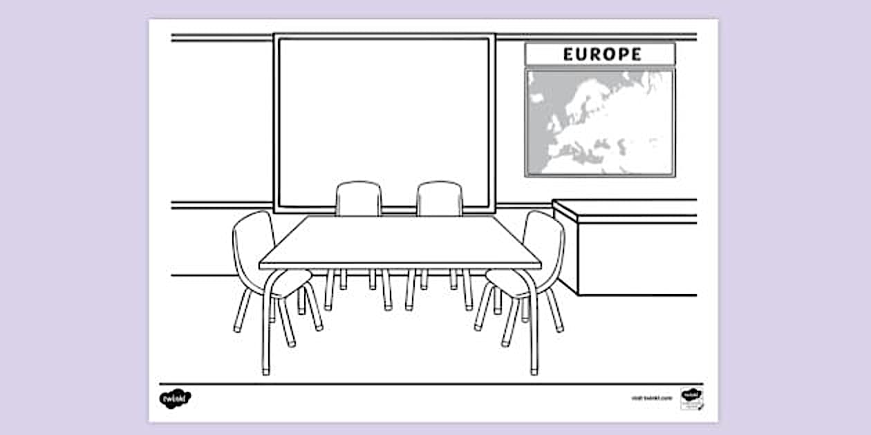 Desk in a Classroom Colouring Sheet (teacher made) - Twinkl