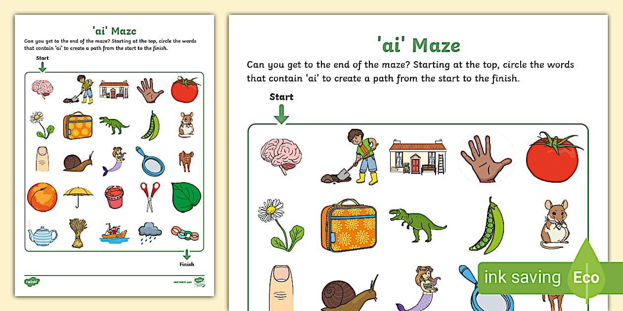 'ai' Maze Phonics Activity Sheet (Teacher-Made) - Twinkl