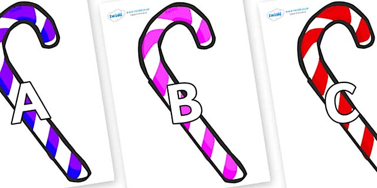 Cursive A-Z Alphabet on Candy Canes (Multicolour) - Twinkl