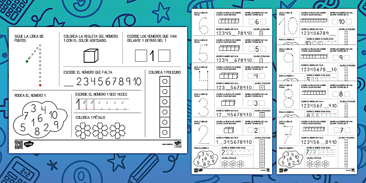 Pack de grafomotricidad de los números del 1 al 10 en PDF