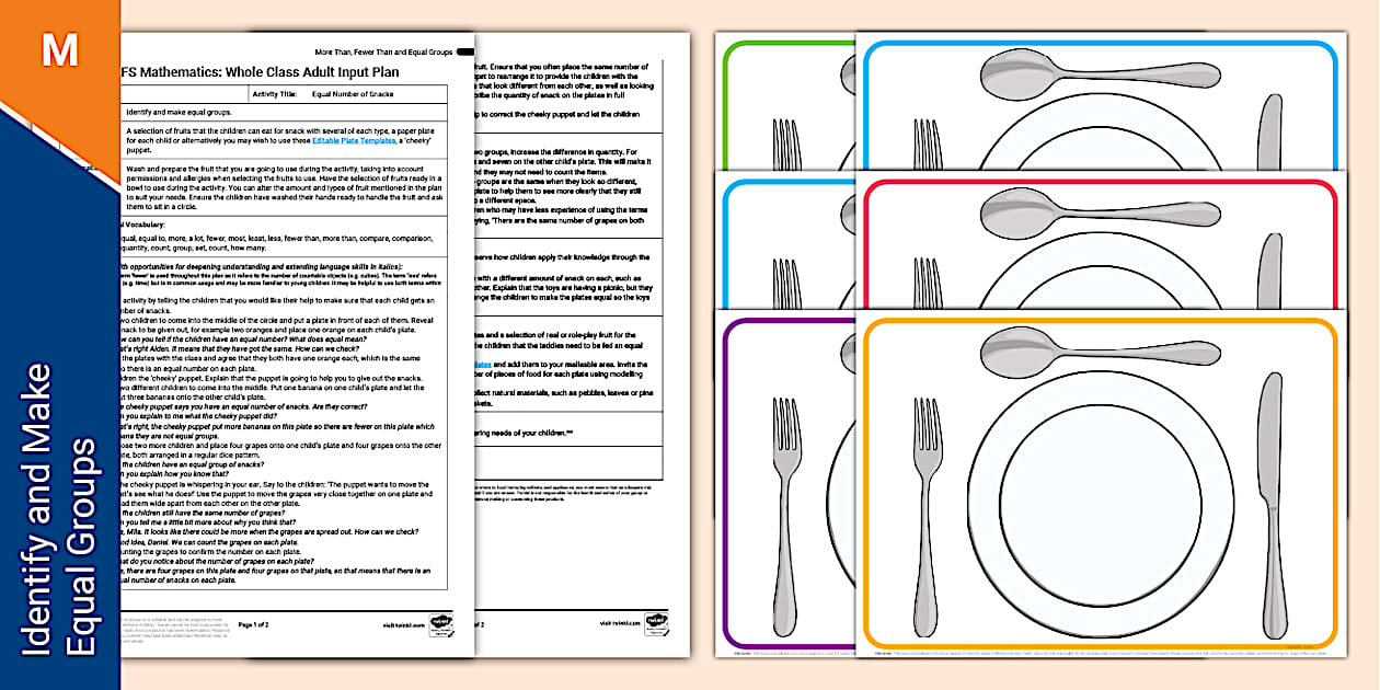 EYFS Equal Number of Snacks Maths Class Activity Adult Plan