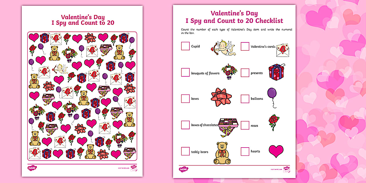 Valentine's Day | I Spy & Count Activity to 20 | Primary Resource