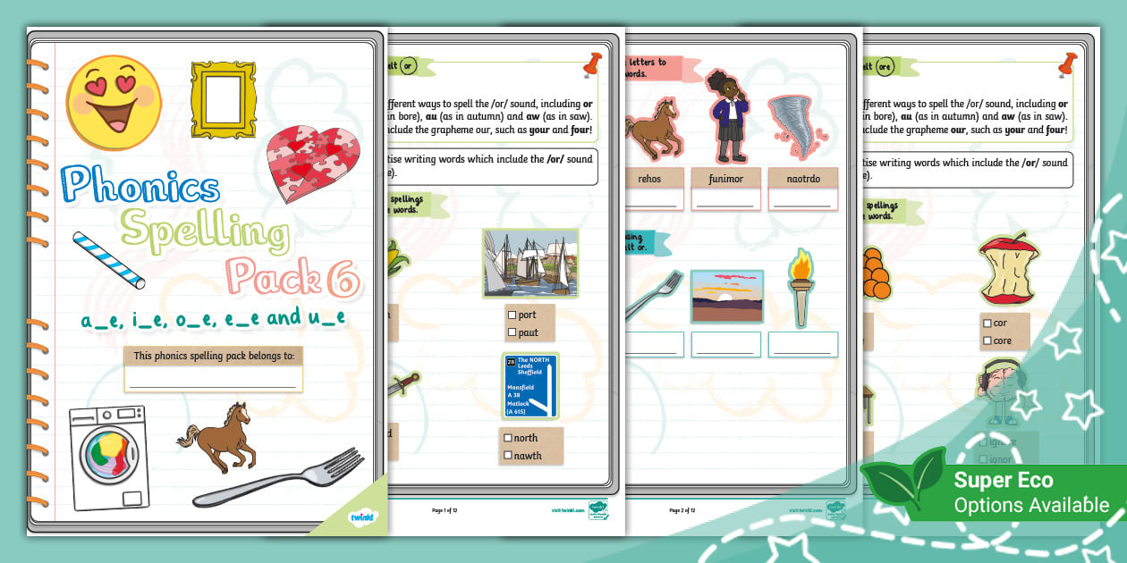 Year 1 Phonics Spelling Pack 6: or, ore, aw and au