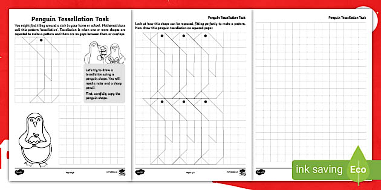 Penguin Tessellation Worksheet (teacher made) - Twinkl