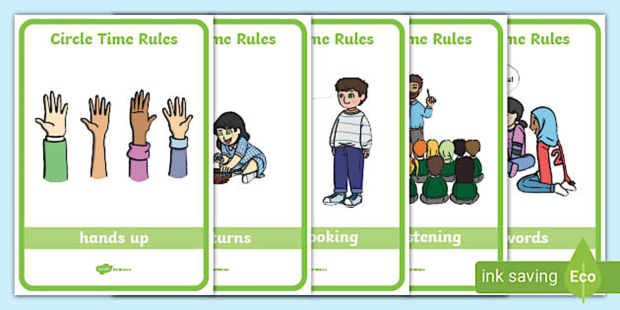 Black and White Circle Time Rules Poster - Twinkl