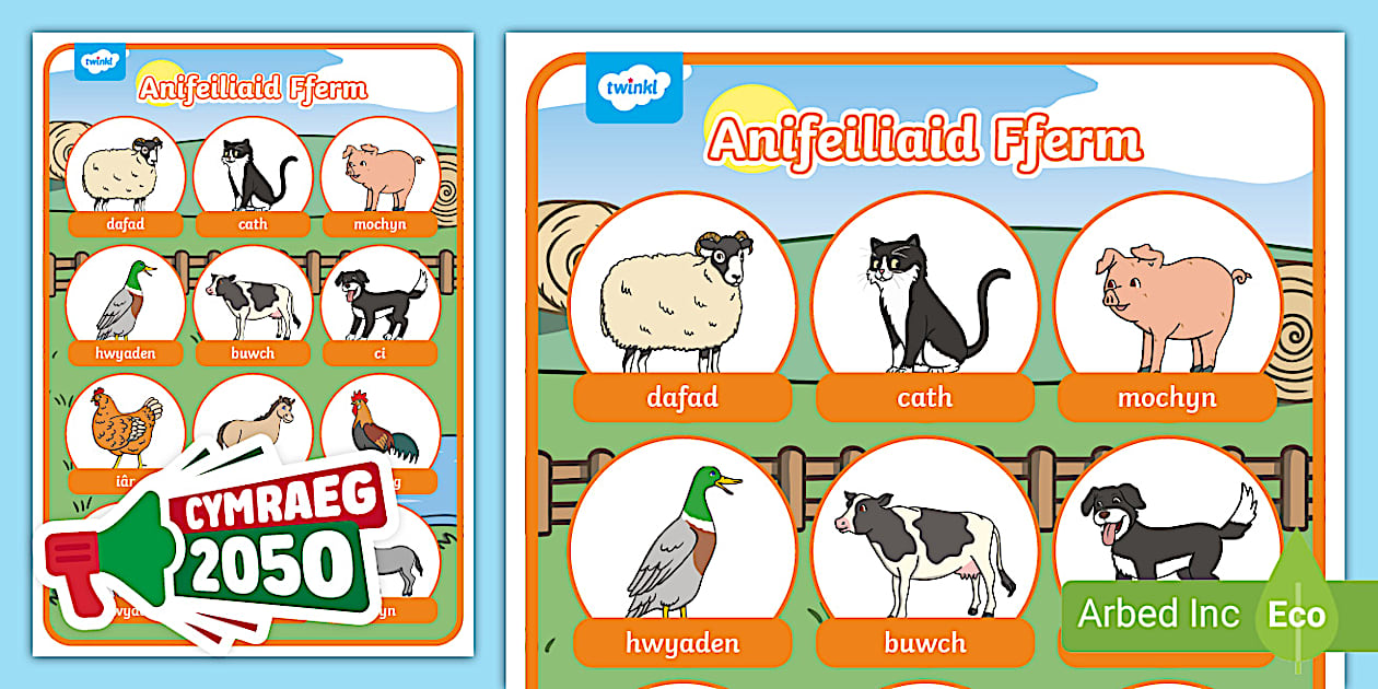 Farm Animals Display Poster Welsh (teacher made) - Twinkl