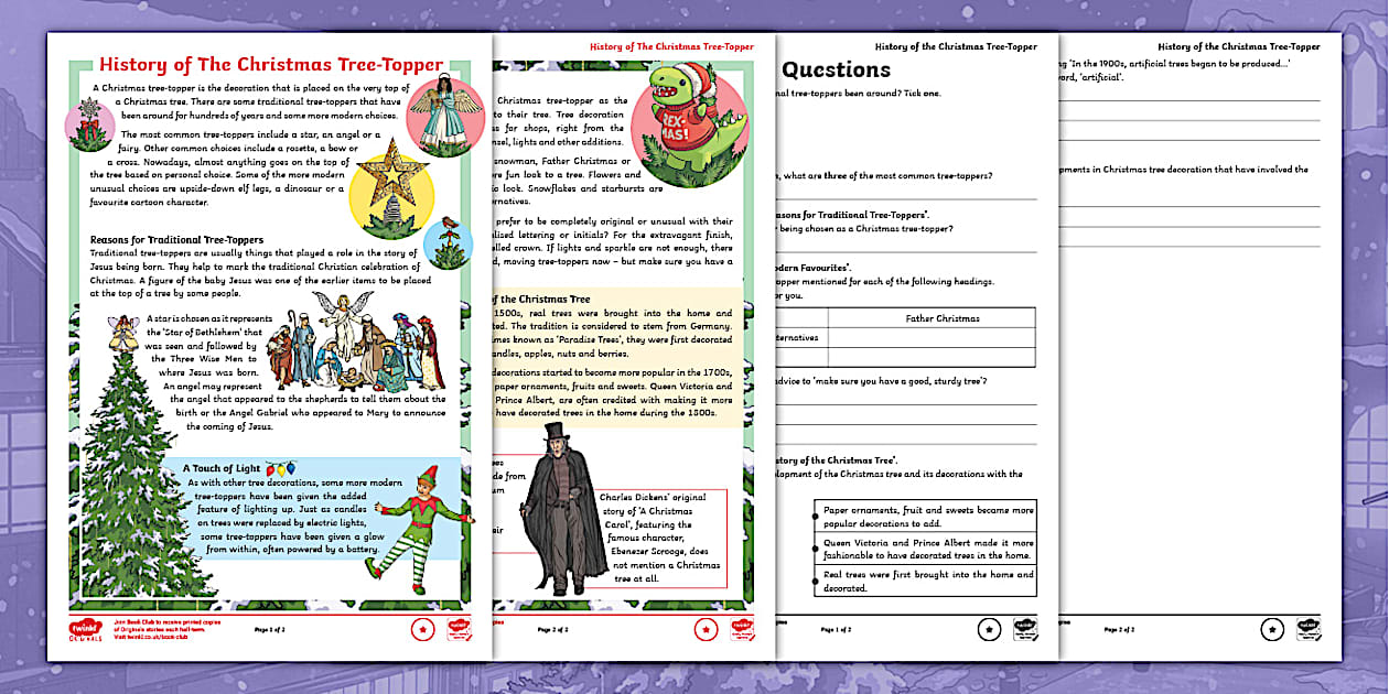 History of Christmas Tree-Topper UKS2 Reading Comprehension