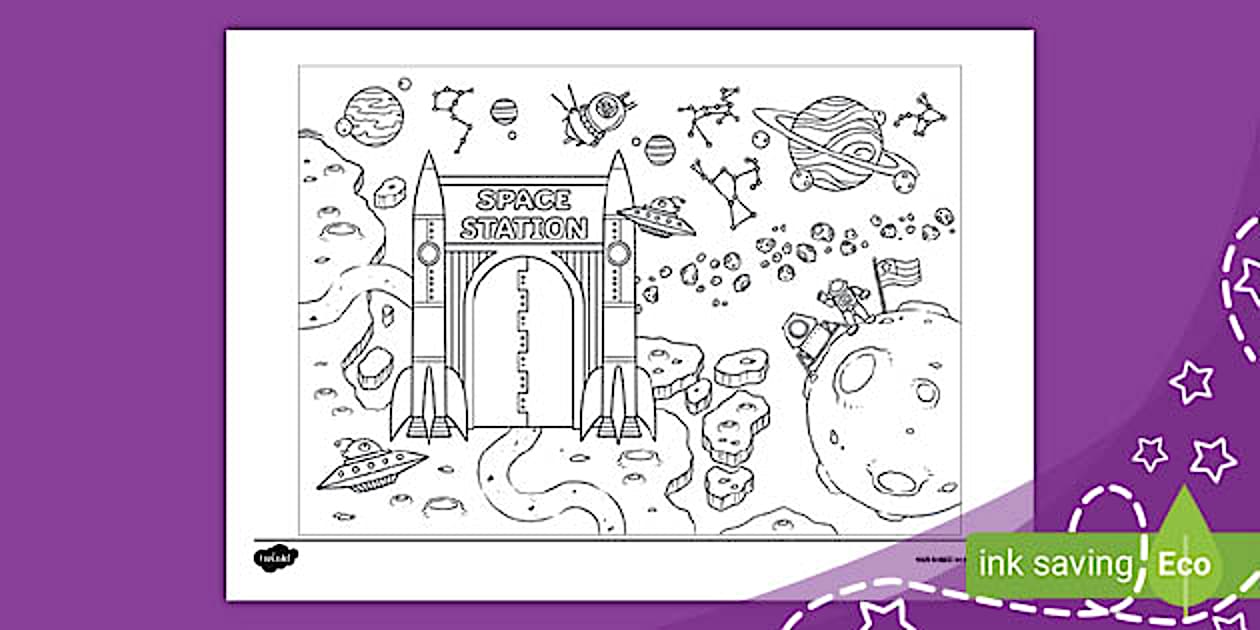 Space Station Map Colouring Page (teacher made) - Twinkl