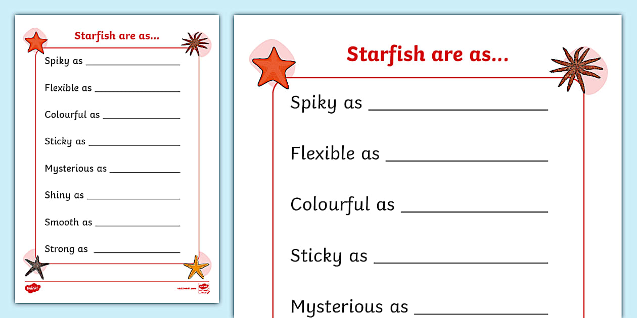 Starfish Simile Poem (teacher made) - Twinkl