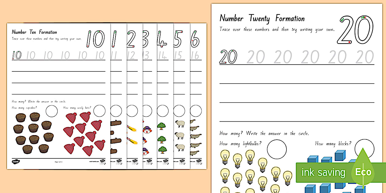 Number (10-20) Formation Worksheet / Worksheets - Twinkl