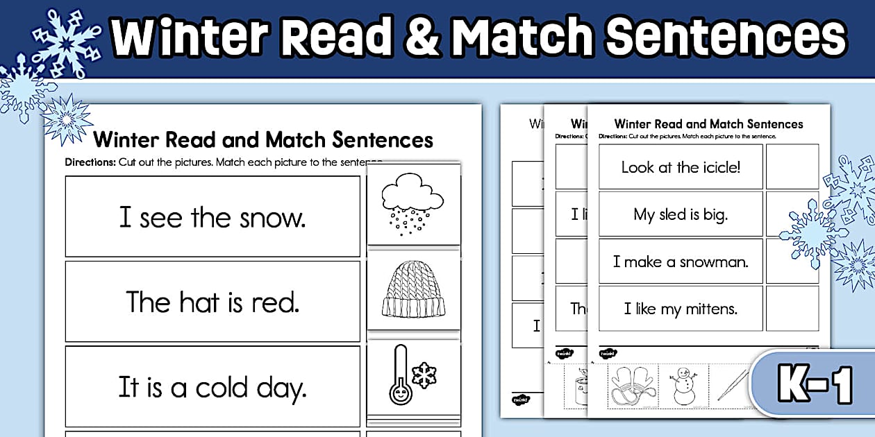 Winter Read and Match Sentences Cut and Paste Worksheets