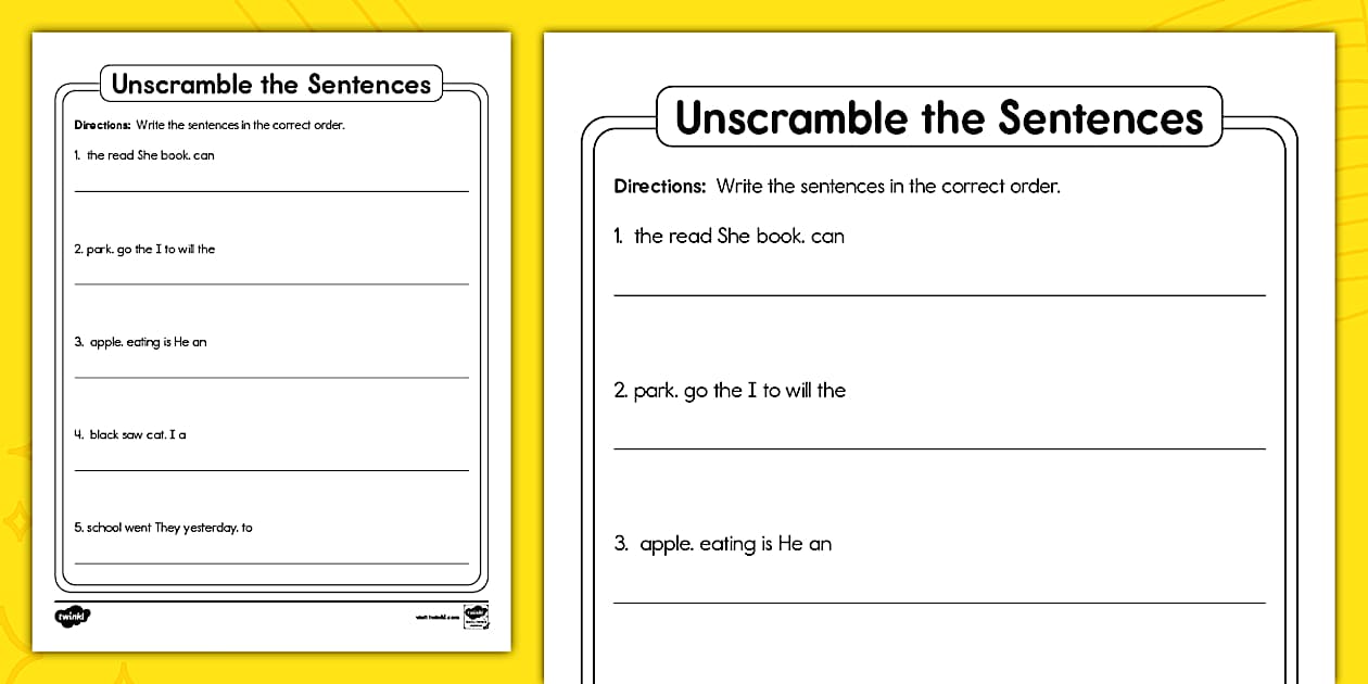 Kindergarten Unscramble the Sentences Worksheet - Twinkl