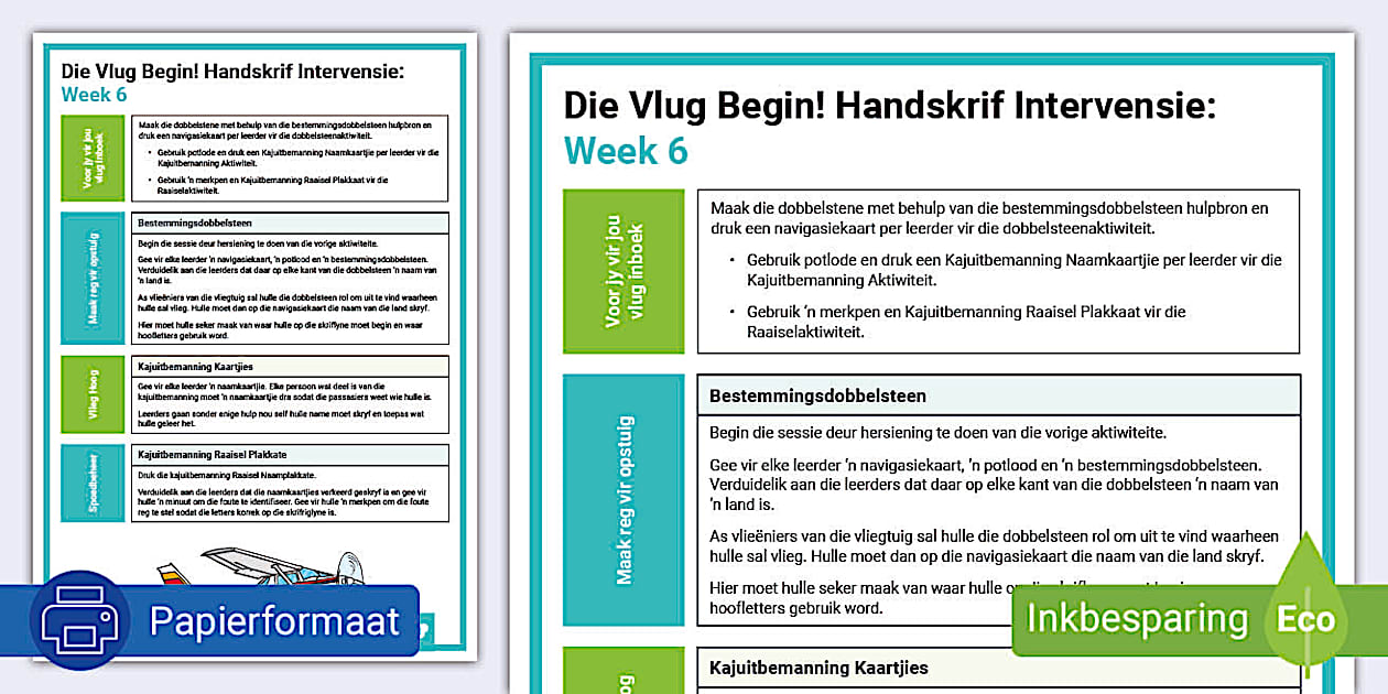 Die Vlug Begin! Handskrif Intervensie Program: Week 6