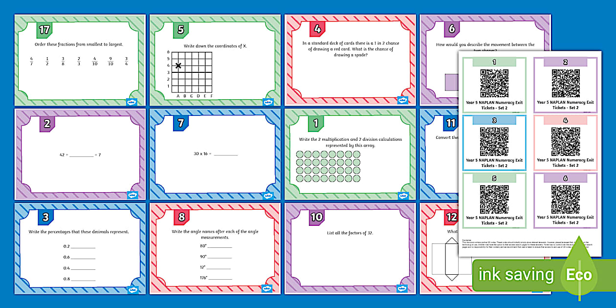 Year 5 NAPLAN Numeracy Exit Tickets - Set 2 ∣ Mathematics