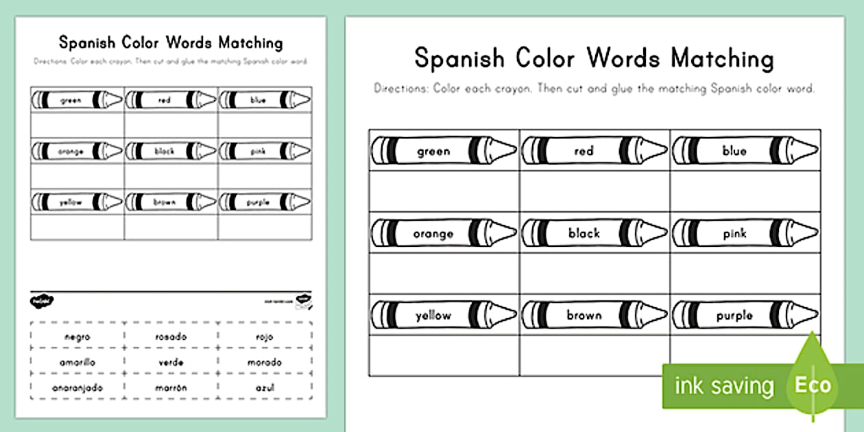 Spanish Color Words Matching Worksheet | Twinkl USA - Twinkl