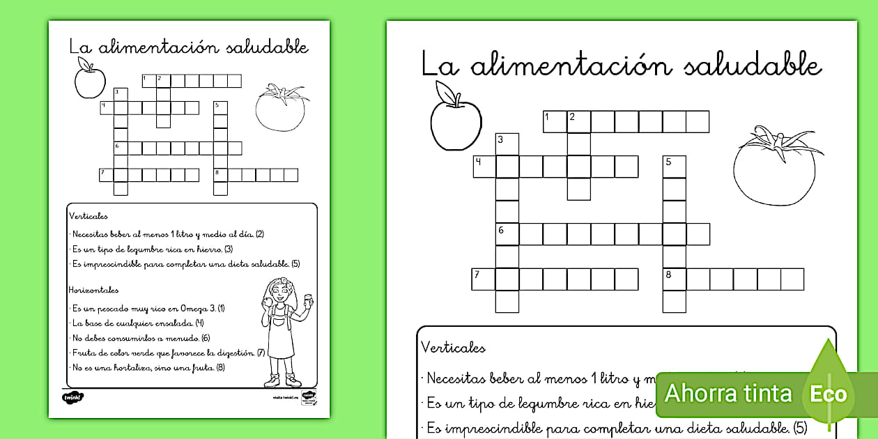 Crucigrama: La alimentación saludable (profesor hizo)