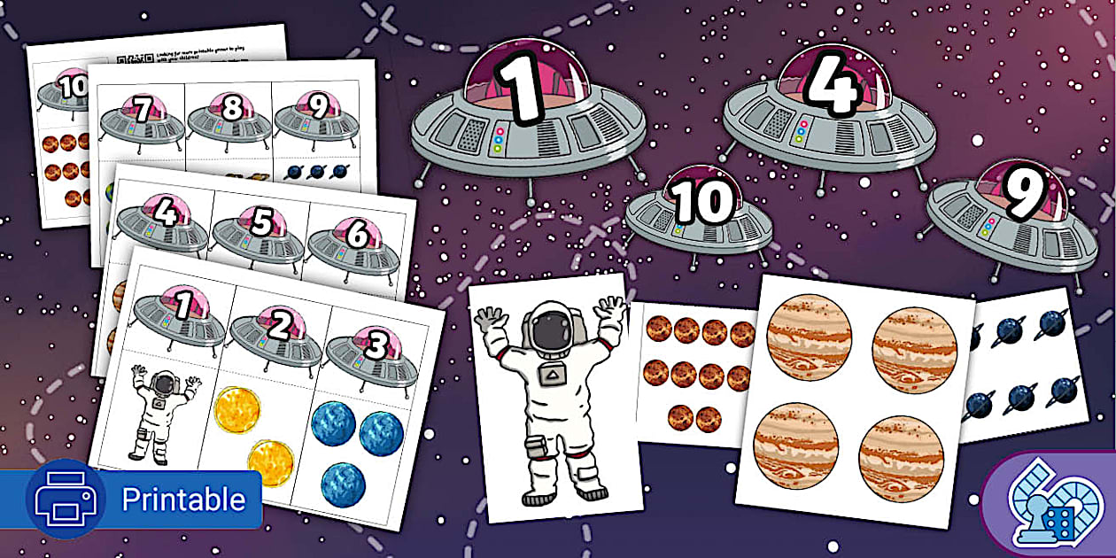 Outer Space Number Matching Game - Counting to 10 - Twinkl