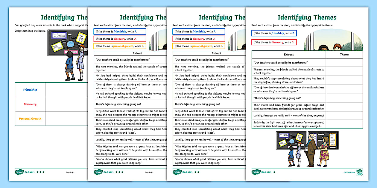 KS2 Superhero Story Identifying Themes Differentiated Worksheet ...