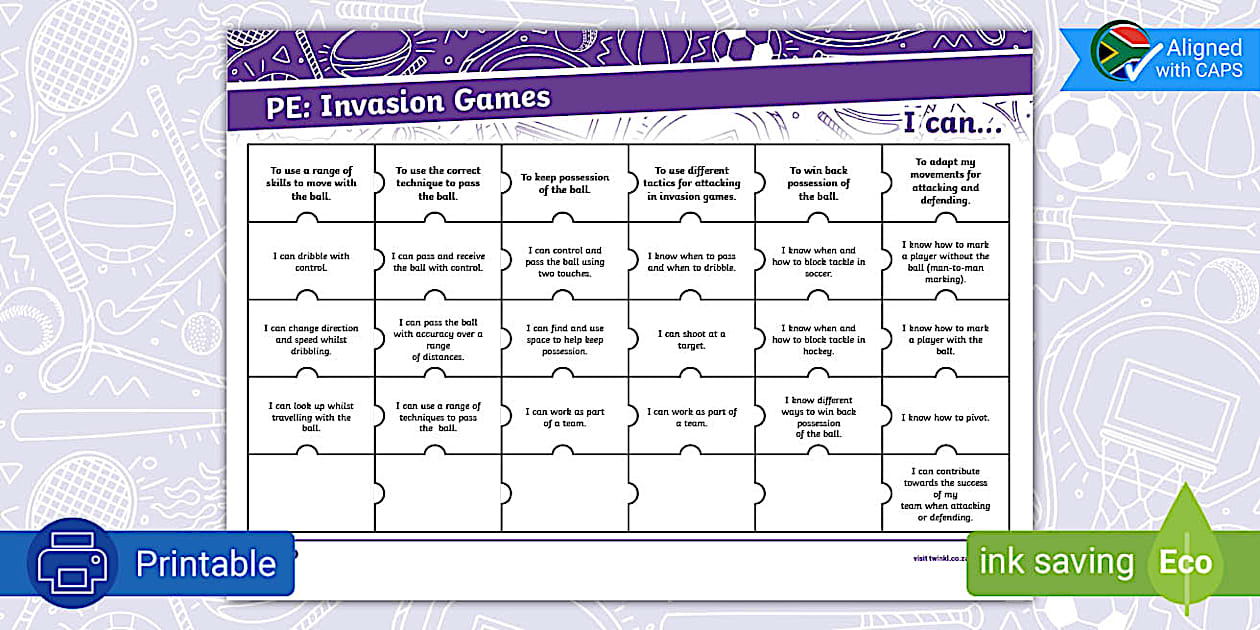 Grade 6 Physical Education Invasion Games Assessment Jigsaw