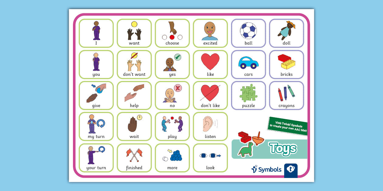 Twinkl Symbols: Toys Communication Mat for Social Skills