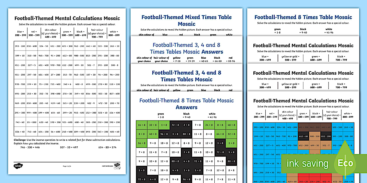 KS2 Football Themed Maths Mosaics Bumper Activity Pack