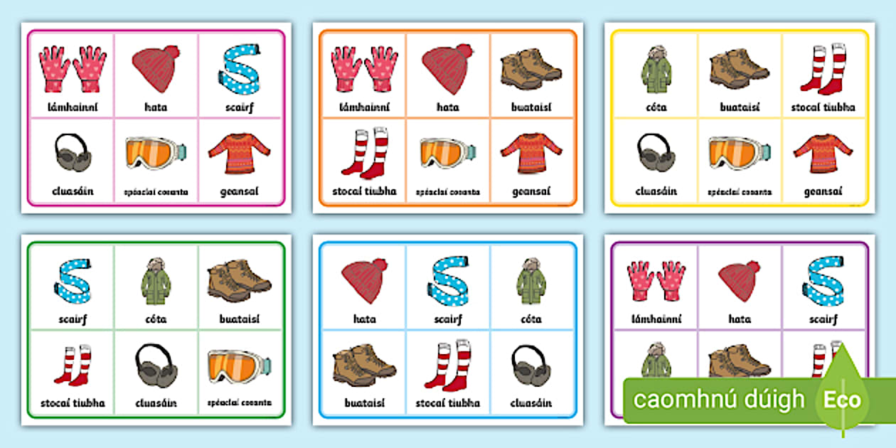 Winter Clothing Bingo Gaeilge (Teacher-Made) - Twinkl