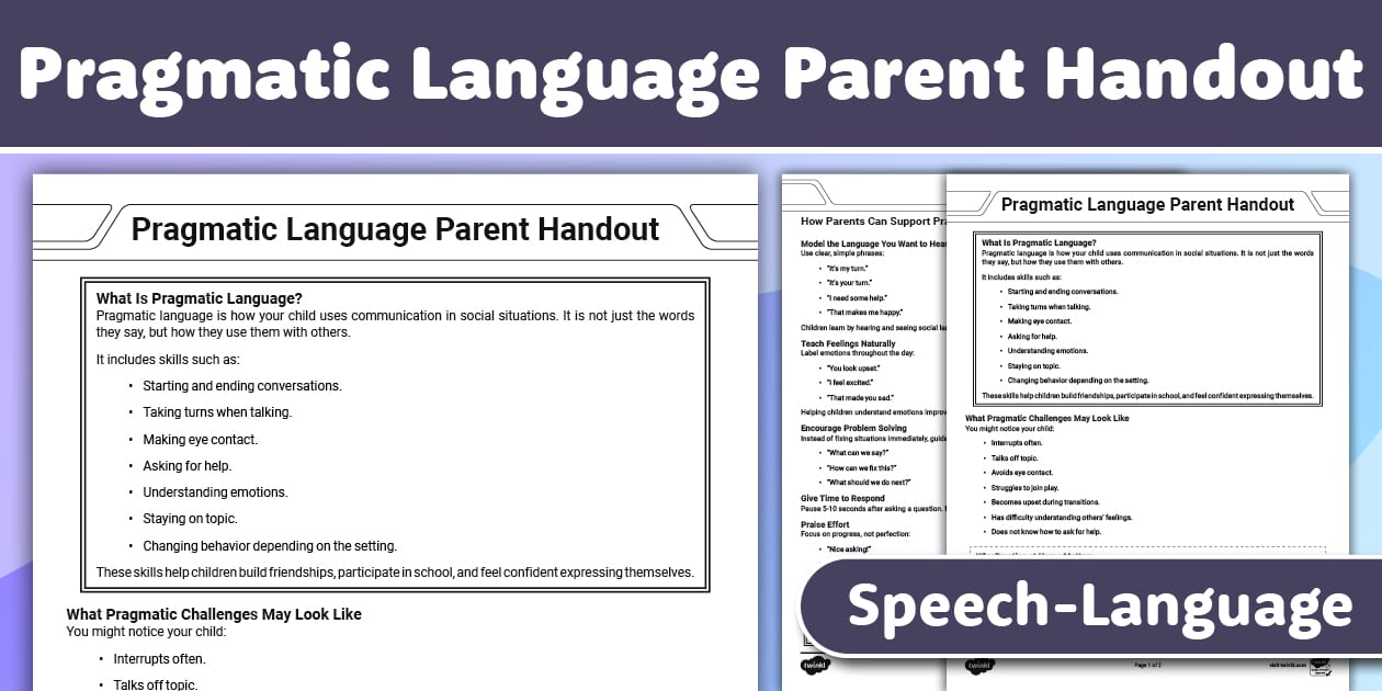 Pragmatic Language Parent Handout for SLP
