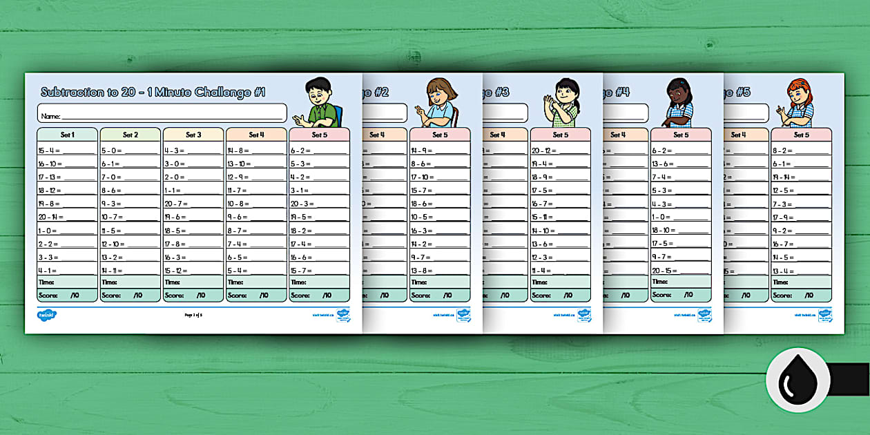 Subtraction to 20 - 1 Minute Challenge (teacher made)